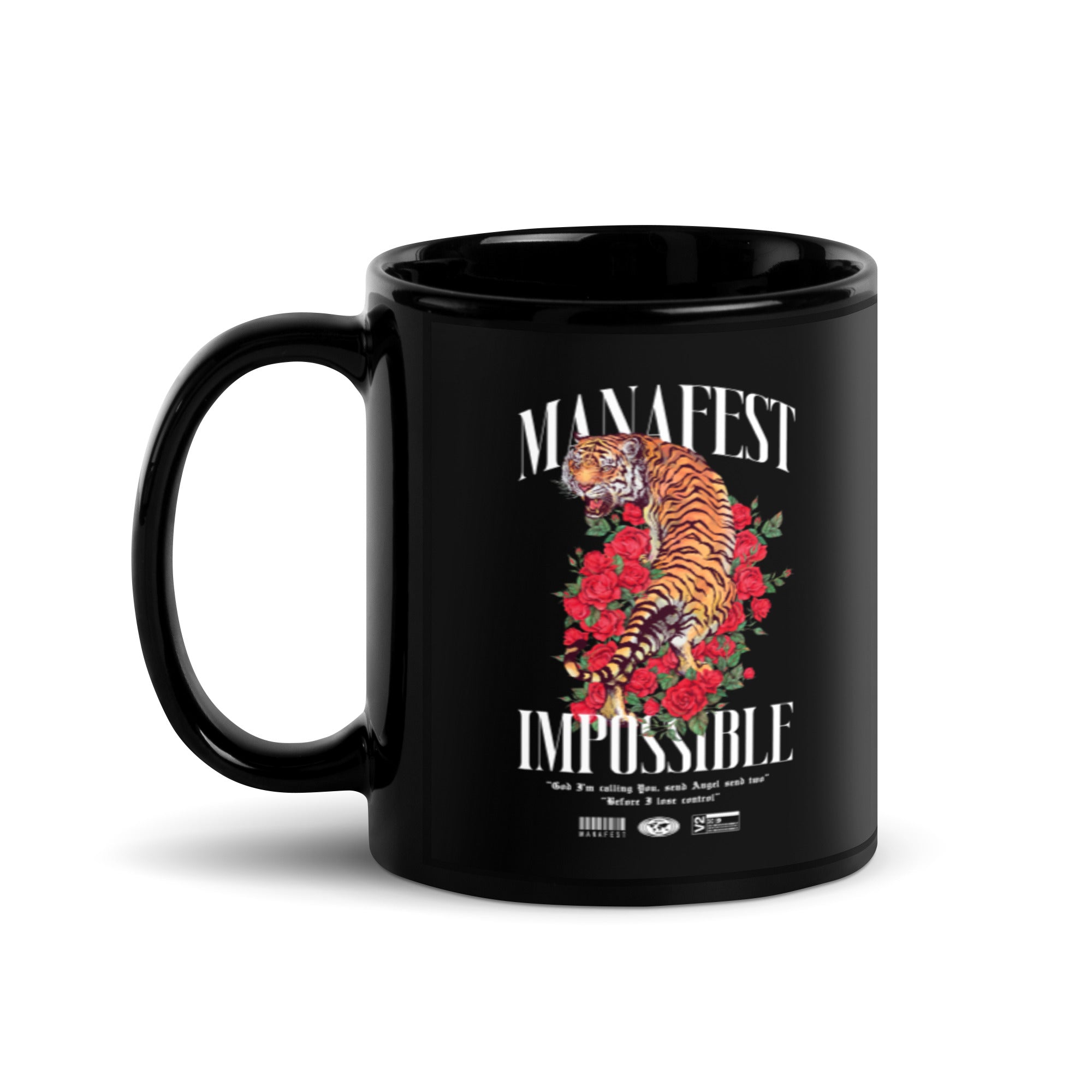 Impossible Tiger Rose Black Glossy Mug – Manafest
